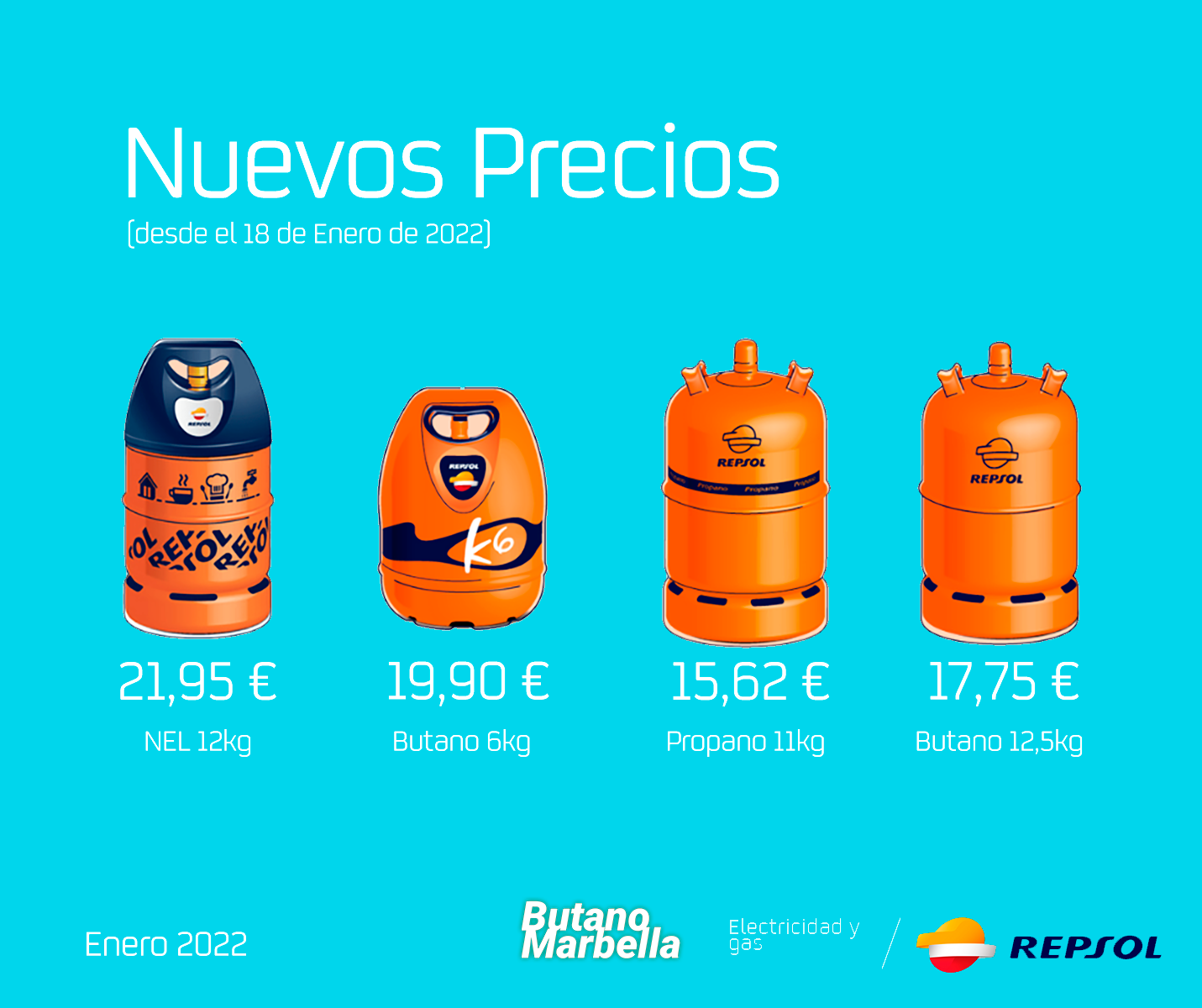 Bombona de butano 12 kg ligera - Repsol Butano Marbella